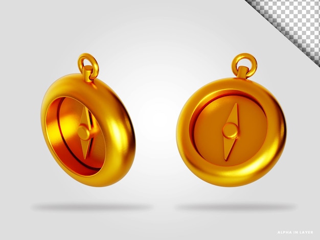 Premium Psd Golden Compass 3d Render Illustration Isolated