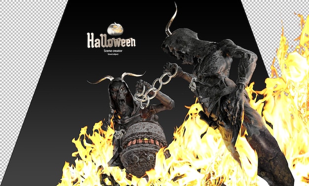 Premium PSD | Grim reaper with horns characters on fire holding circle ... Premium PSD | Grim reaper with horns characters on fire holding circle ...