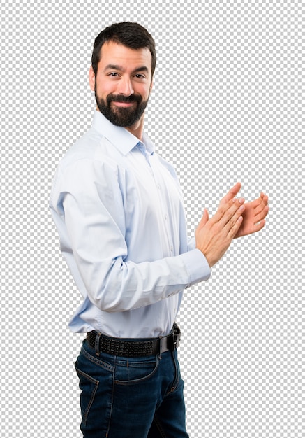 Premium PSD | Handsome man with beard applauding Premium PSD | Handsome man with beard applauding