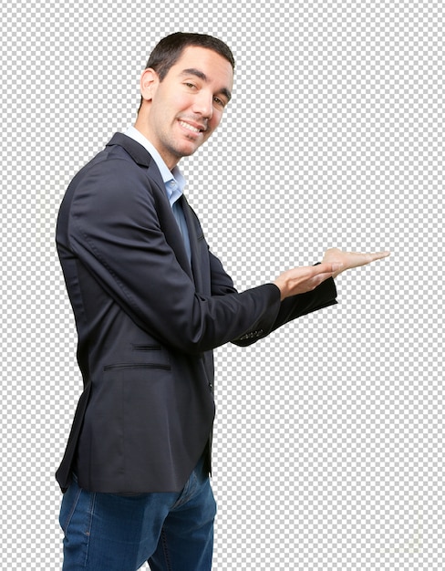 Premium PSD | Happy businessman welcoming Premium PSD | Happy businessman welcoming