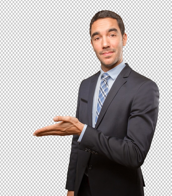 Premium PSD | Happy young businessman welcoming Premium PSD | Happy young businessman welcoming