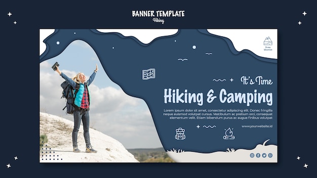 Free PSD | Hiking concept horizontal banner Free PSD | Hiking concept horizontal banner
