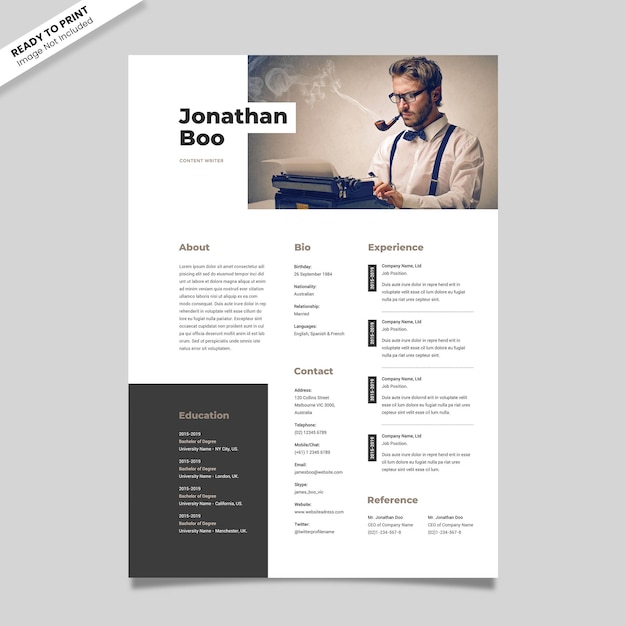 Premium PSD | Journalist resume template Premium PSD | Journalist resume template
