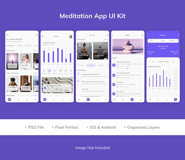 Premium PSD | Meditation app ui kit Premium PSD | Meditation app ui kit