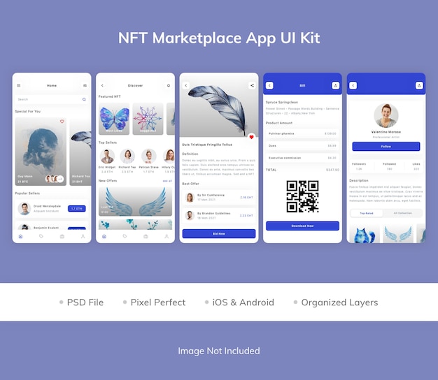 Premium PSD | Nft marketplace app ui kit Premium PSD | Nft marketplace app ui kit