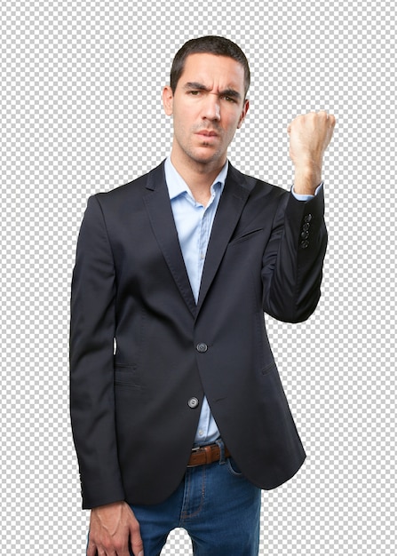 Premium PSD | Serious businessman with strength gesture Premium PSD | Serious businessman with strength gesture