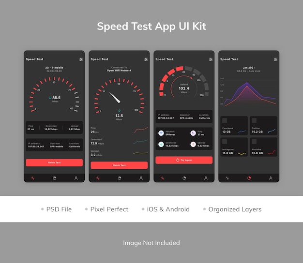Premium PSD | Speed test app ui kit Premium PSD | Speed test app ui kit