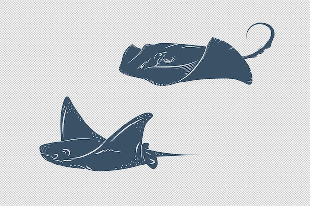 Premium PSD | Stingray monochrome isolated elements Premium PSD | Stingray monochrome isolated elements