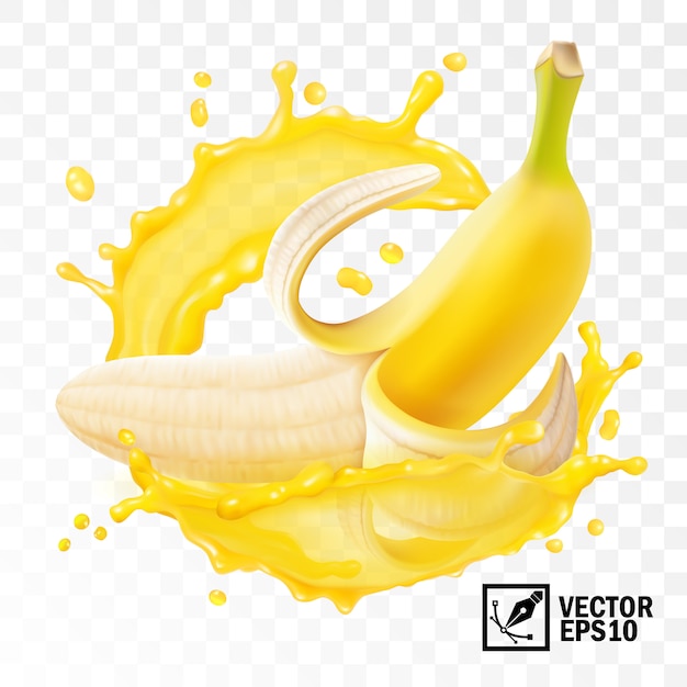 Premium Vector 3d Realistic Transparenced Isolated Peeled Banana Fruit In A Splash Of Juice