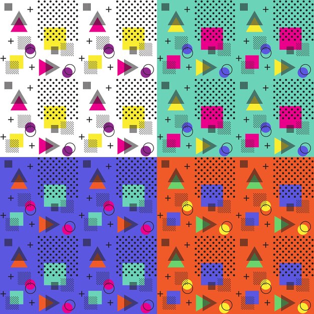 Premium Vector | 4 colors of seamless memphis pattern Premium Vector | 4 colors of seamless memphis pattern