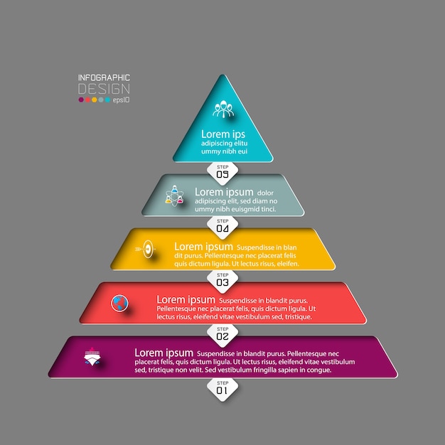 Premium Vector | 5 steps of the pyramid. modern infographic design Premium Vector | 5 steps of the pyramid. modern infographic design
