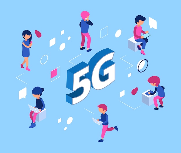 Premium Vector 5g Network Concept Isometric 5g Wifi Net People With