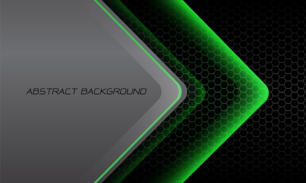 Premium Vector Abstract Green Light Arrow Direction On Dark Hexagon Mesh Grey Metallic Blank Space