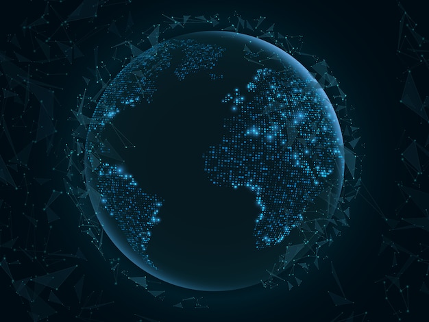 Premium Vector | Abstract planet earth with flying triangles. Premium Vector | Abstract planet earth with flying triangles.