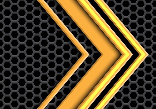 Premium Vector Abstract Yellow Arrow On Hexagon Mesh Background