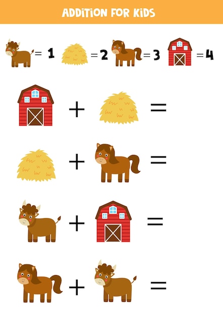 Premium Vector | Addition with different farm animals. educational math ... Premium Vector | Addition with different farm animals. educational math ...