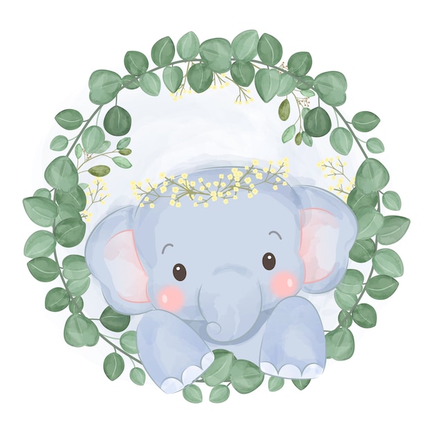 Premium Vector | Adorable elephant and greenery Premium Vector | Adorable elephant and greenery