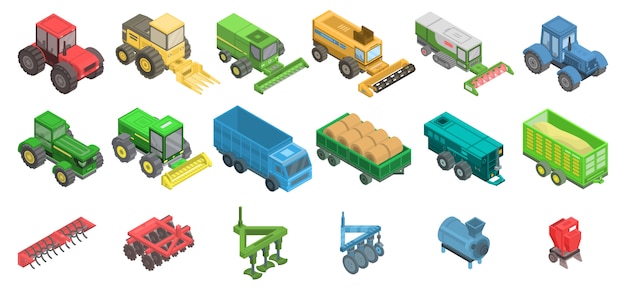 Premium Vector | Agricultural machines icons set Premium Vector | Agricultural machines icons set