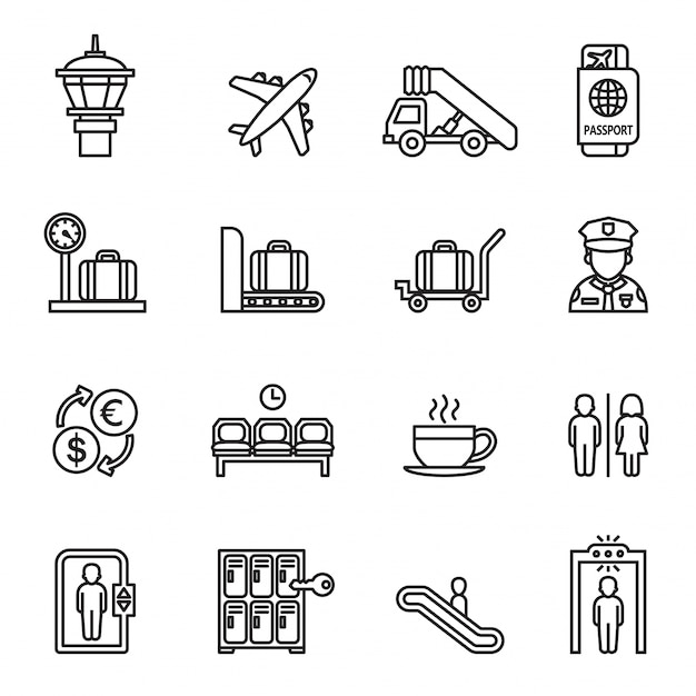 Premium Vector | Airport sign, airport icons set. Premium Vector | Airport sign, airport icons set.