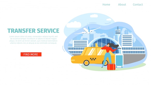 Premium Vector | Airport transfer service flat vector landing page Premium Vector | Airport transfer service flat vector landing page