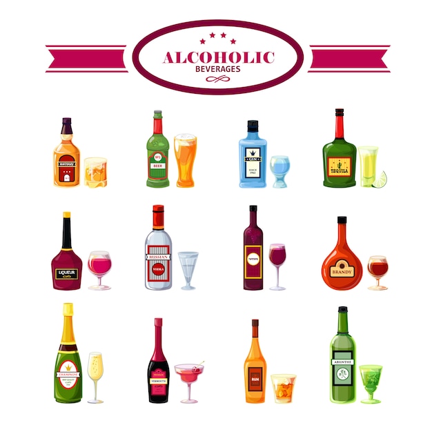 Free Vector Alcoholic Beverages Drinks Flat Icons Set