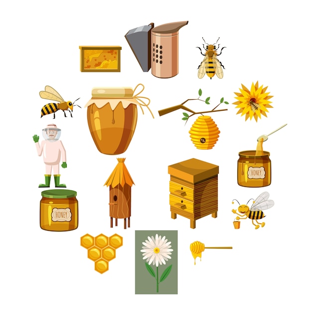 Premium Vector | Apiary icons set, cartoon style Premium Vector | Apiary icons set, cartoon style