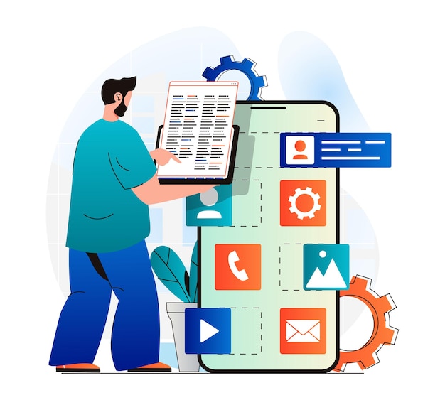 Premium Vector App Development Concept In Modern Flat Design Programmer Coding Program Code