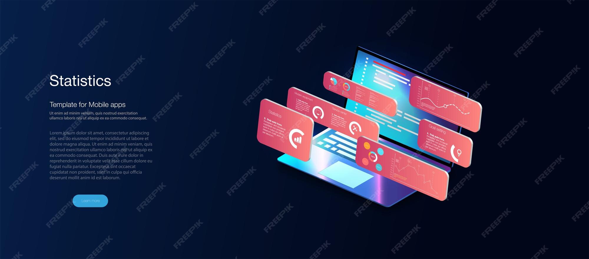 Premium Vector | Application with business graph and analytics data on isometric. analysis ...