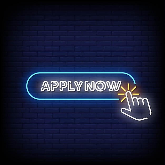 Premium Vector | Apply now neon signboard on brick wall Premium Vector | Apply now neon signboard on brick wall