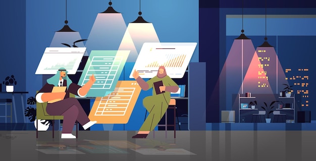 Premium Vector | Arab businesspeople team analyzing statistic data on ... Premium Vector | Arab businesspeople team analyzing statistic data on ...