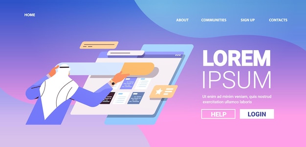 Premium Vector Arab Man Developer Creating Website Ui Interface Web Application Development