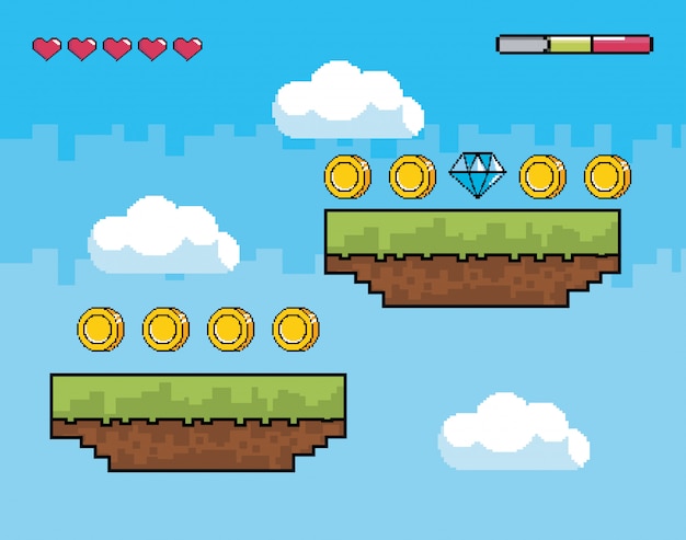Free Vector | Arcade game world and pixel scene Free Vector | Arcade game world and pixel scene