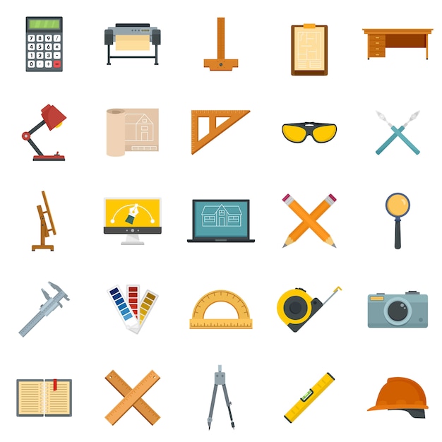 Premium Vector | Architect equipment icons set Premium Vector | Architect equipment icons set