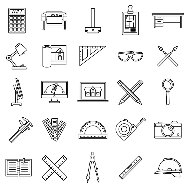 Premium Vector | Architect material tool icons set Premium Vector | Architect material tool icons set