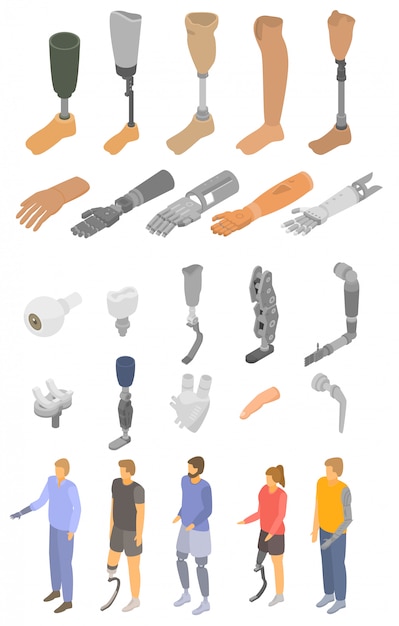 Premium Vector | Artificial limbs icons set, isometric style Premium Vector | Artificial limbs icons set, isometric style