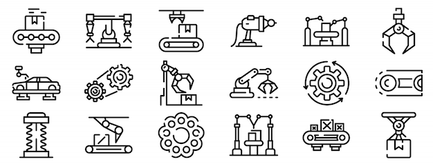 Assembly line icons set, outline style Vector | Premium Download Assembly line icons set, outline style Vector | Premium Download