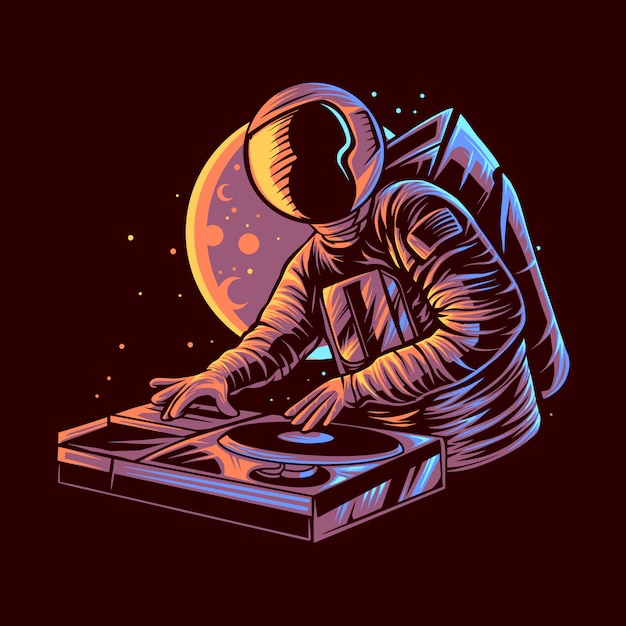 Premium Vector | Astronaut dj with moon background illustration design Premium Vector | Astronaut dj with moon background illustration design