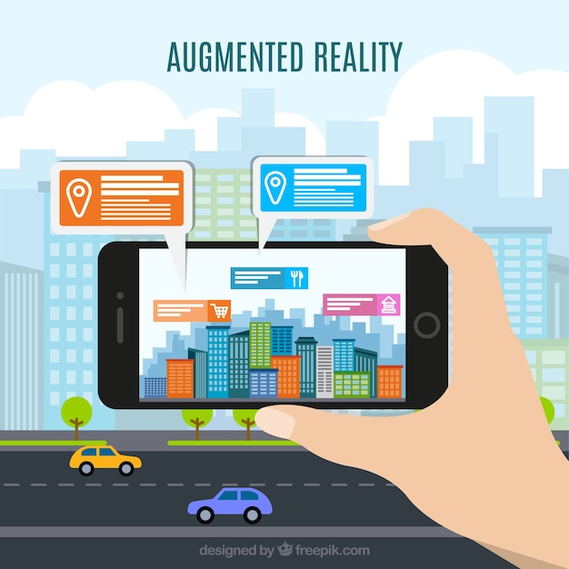 Premium Vector | Augmented reality background with device Premium Vector | Augmented reality background with device