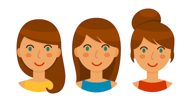 Premium Vector Avatars Of Brunette Women With Different Hairstyles Set