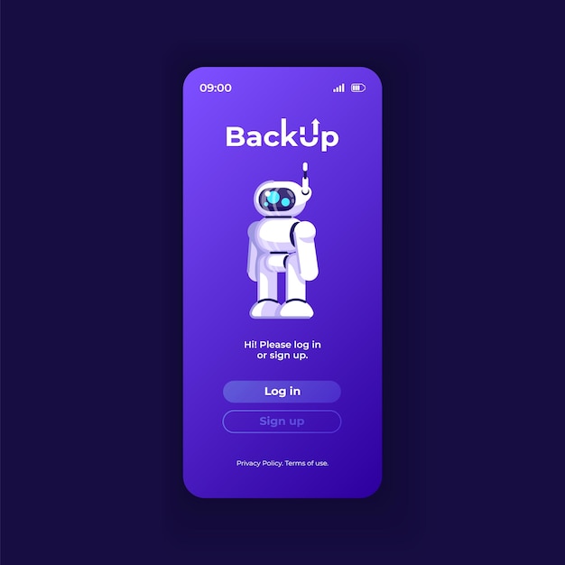 Premium Vector Backup Application Smartphone Interface Vector Template Mobile App Page Dark