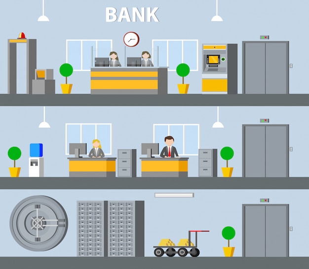Free Vector | Bank interior horizontal banners Free Vector | Bank interior horizontal banners