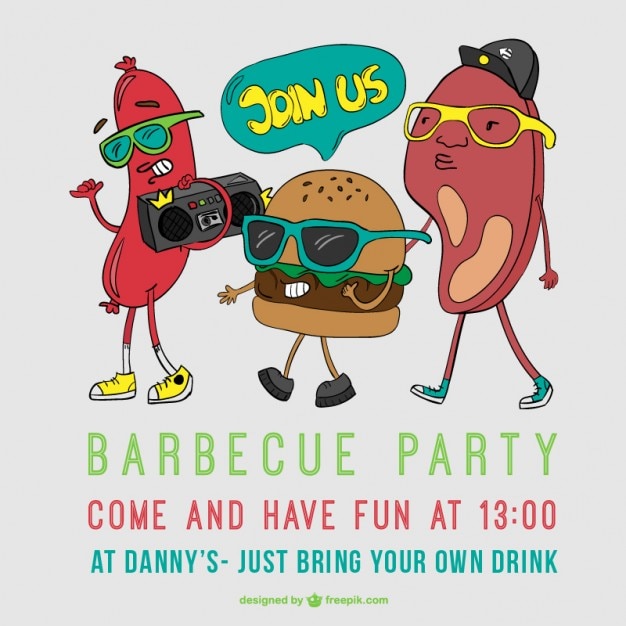 Barbecue Party Poster Cartoon Vector Vector Free Download