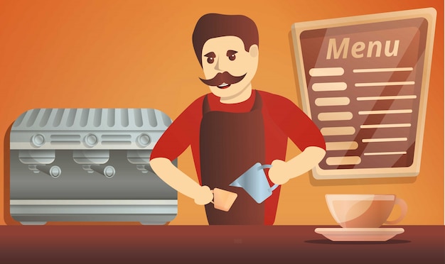 Premium Vector | Barista coffee man concept illustration, cartoon style Premium Vector | Barista coffee man concept illustration, cartoon style