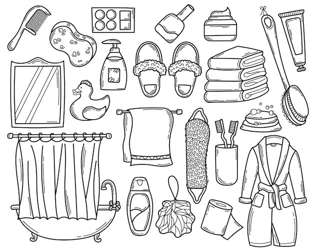 Premium Vector | Bathroom set of doodle hand drawn elements for shower ... Premium Vector | Bathroom set of doodle hand drawn elements for shower ...