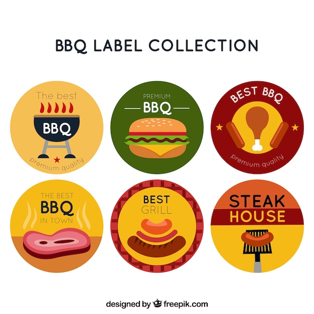 Free Vector Bbq Label Collection In Flat Design