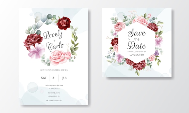 Premium Vector Beautiful Floral Wreath Wedding Invitation Card Template