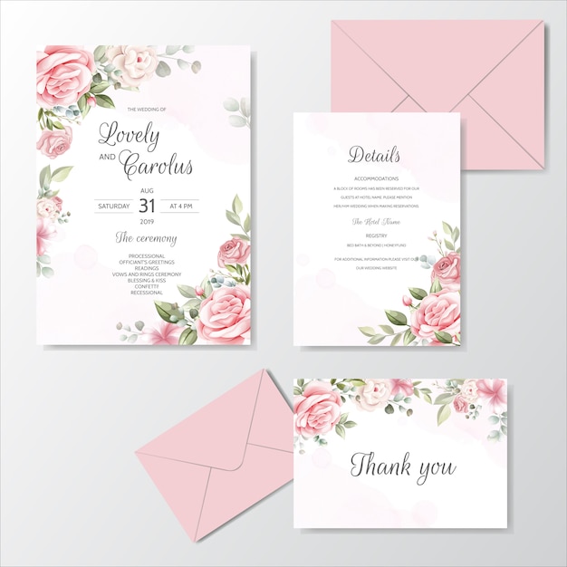 Premium Vector Beautiful Floral Wreath Wedding Invitation Card Template