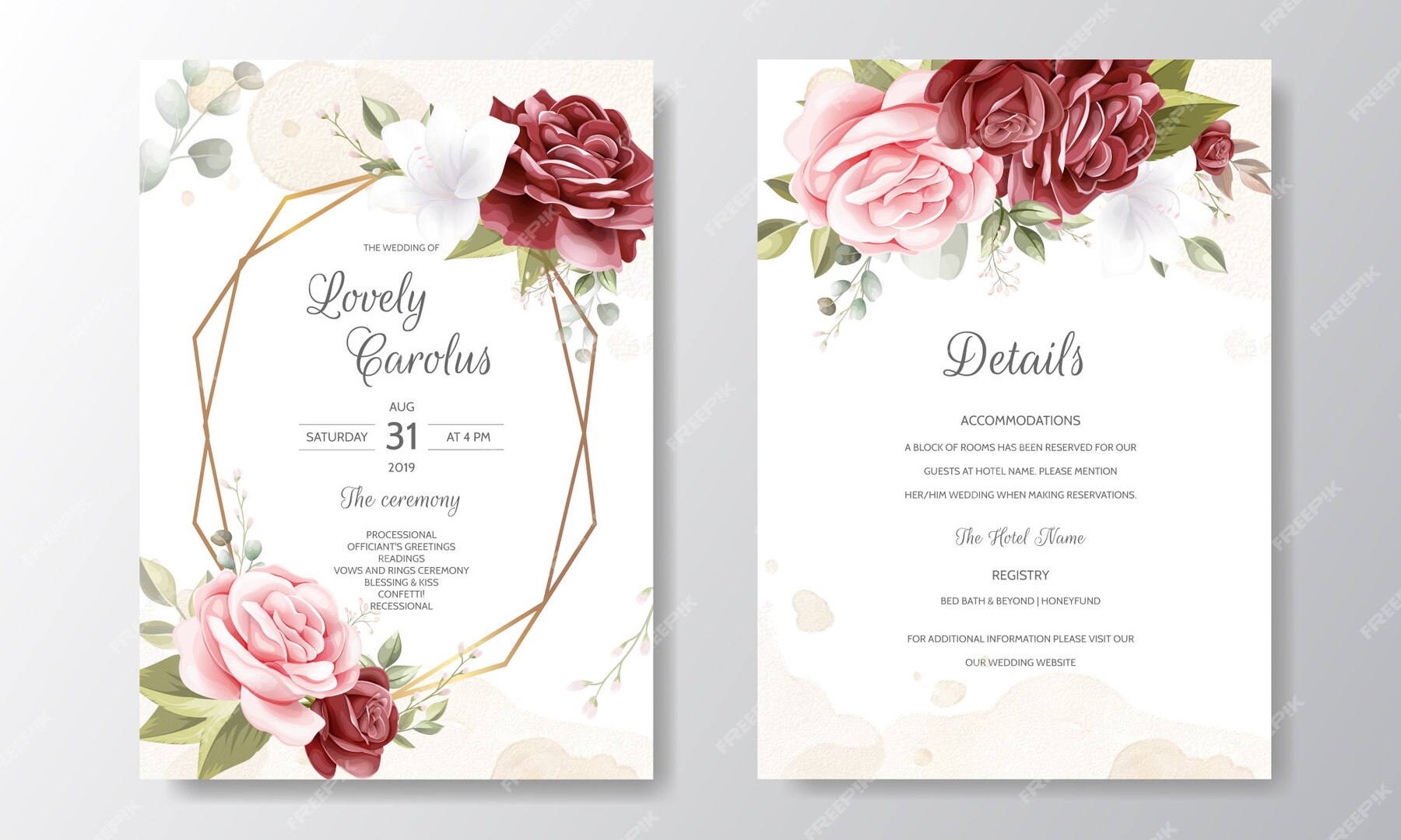 Premium Vector Beautiful Floral Wreath Wedding Invitation Card Template
