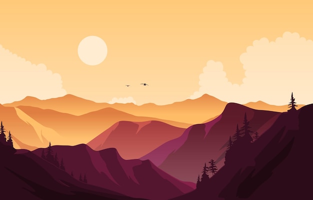 Premium Vector | Beautiful pine forest mountain panorama landscape flat ... Premium Vector | Beautiful pine forest mountain panorama landscape flat ...