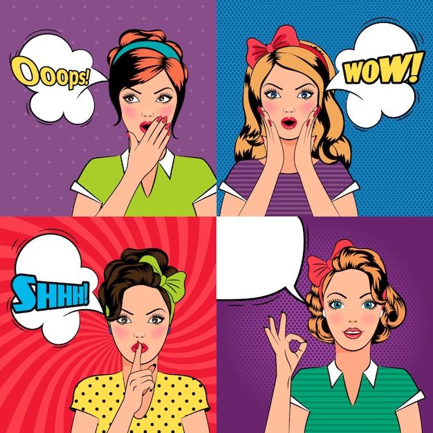 Premium Vector Beautiful Women In Pop Art Style